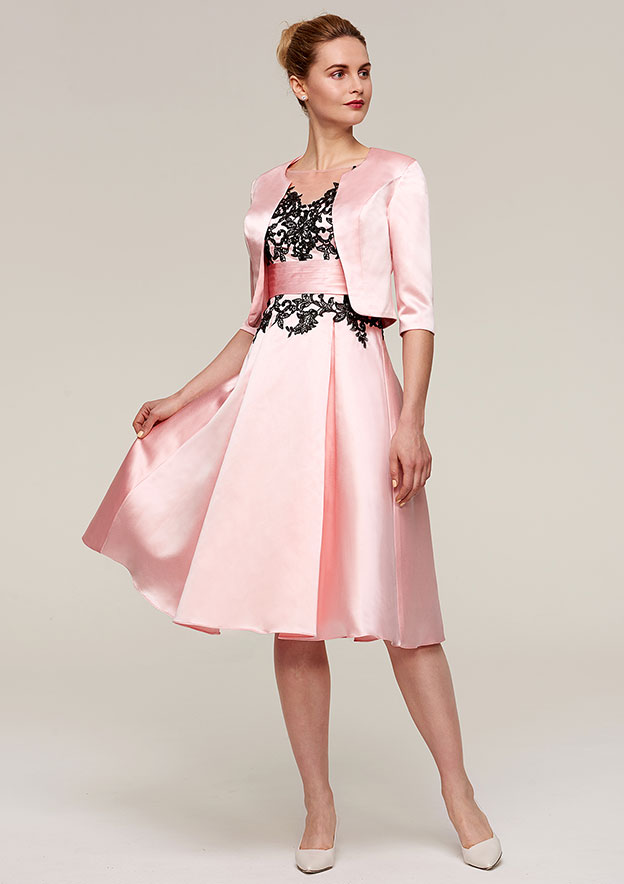 A-line/Princess Bateau Half Sleeve Knee-Length Satin Mother of the ...