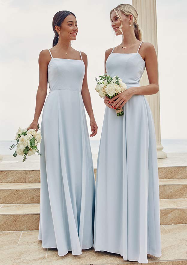 A-line Square Neckline Sleeveless Floor-Length Chiffon Bridesmaid Dress ...