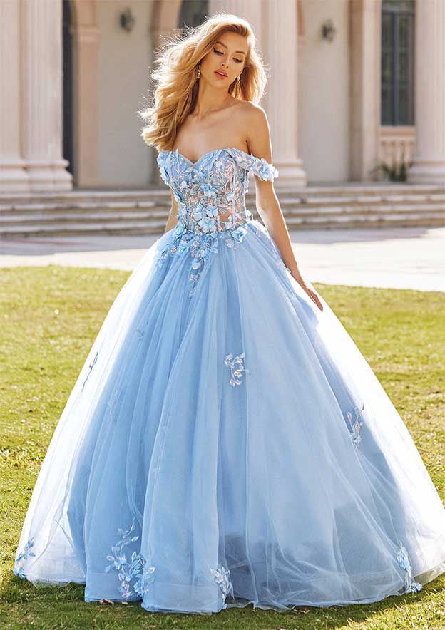 Ball Gown Princess Tulle Prom Dress Off-the-Shoulder Long/Floor-Length ...
