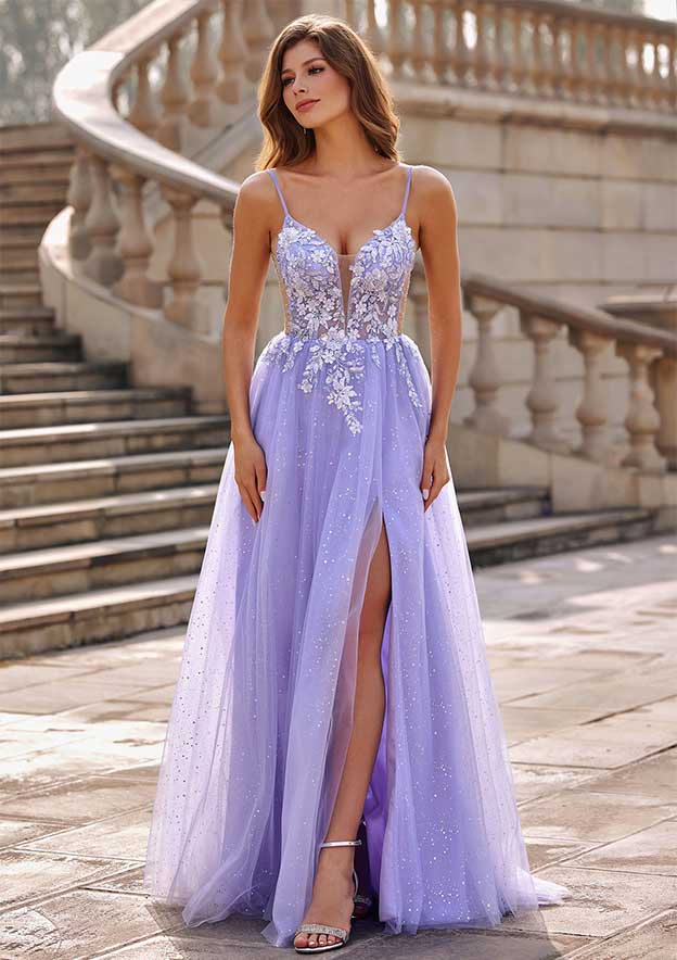 Trapèze col en v tulle traîne balayage robe de bal S8404P - Robes de ...