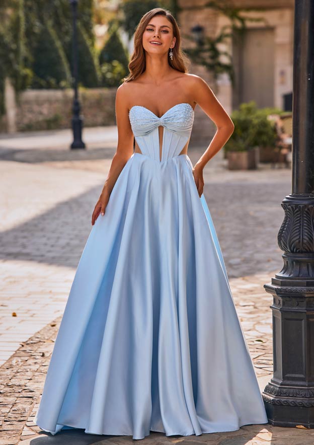 Trapèze cache coeur Satin traîne balayage robe de bal S8491P - Robes de ...